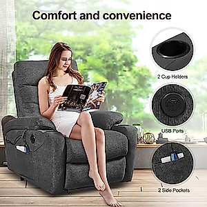 HLTIHOME Electric Power Lift Recliner Chair Sofa with Massage and Heat,3 Positions,2 Side Pockets and Cup Holders,USB Ports, High-end Quality Fabric for Home Living Room Bedroom (Grey)