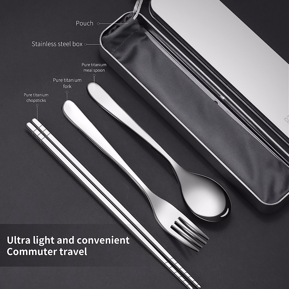 Pure Titanium Cutlery Set Chopsticks Fork Spoon Table Knife Portable Reusable Travel Tool Set (3)