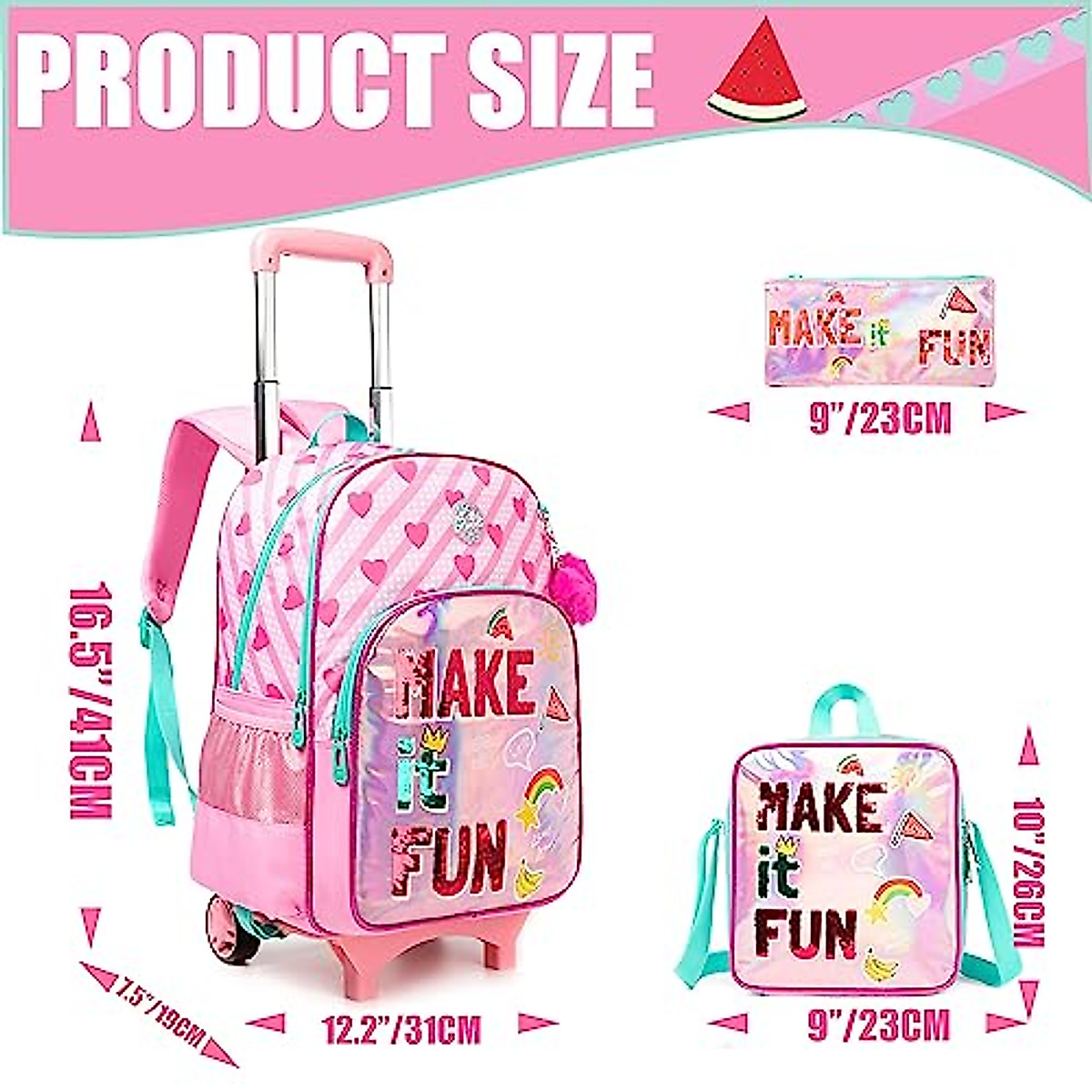 ZBAOGTW Rolling Backpack for Girls Kids Backpack with Wheels for School Trolley Rolling Backpack for Kindergarten Elementary