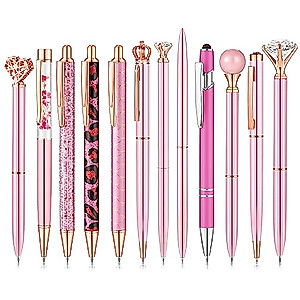 BESARME 12 Pcs Pink Ballpoint Pens Set, Pink Gifts for Women Crystal Diamond Pens Retractable Glitter Fancy Pens for Journaling Offices Schools Wedding Home Stationery Supplies Mother's Day Gift