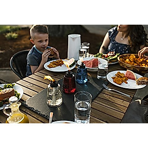 TIKI, Brand Molded Glass, Decorative Table Top Torch for Outdoor Lawn, Patio, and Garden White & Blue (Set of 3), 1117213, Red, White and Blue