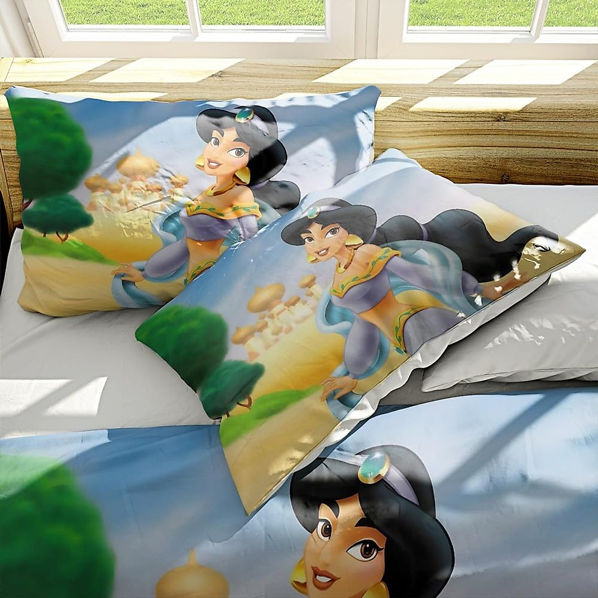 PONNYC Magic Lamp Jasmine Princess Duvet Cover Soft 3D Printed Bedding Set with Comforter Cover 3 Piece Set Includes 2 Pillowcases and 1 Duvet Cover Machine Washable (11,Twin (68"x86"))