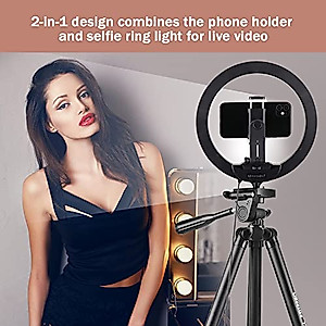 UBeesize 10" Selfie Ring Light with 50" Extendable Tripod Stand & Phone Holder for Live Stream/Makeup/YouTube Video