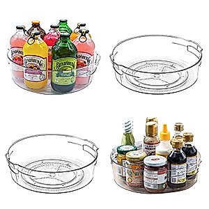 4 Pack Lazy Susan Organizer, 11.5 Inch Clear Lazy Susan Turntable Rack for Cabinet - Rotates 360 Degrees and 2 Handles Design, Pantry Organization and Storage, Kitchen Countertop, Fridge, Vanity