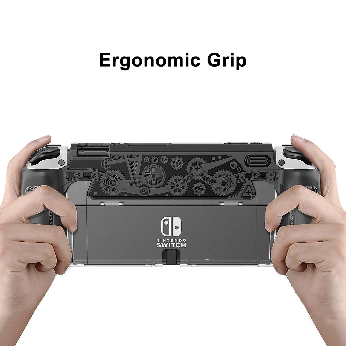 Nintendo Switch OLED Case (Ergonomic/Full Protection/Shock-Absorption/Anti-Scratch) Gift Glass Screen Protector & Thumb Caps, Nintendo Switch OLED Case Black