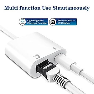 Lightning to Ethernet Adapter, [Apple MFi Certified] 2 in 1 RJ45 Ethernet LAN Network Adapter with Charge Port Compatible with iPhone/iPad/iPod, Plug and Play, Supports 100Mbps Ethernet Network