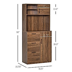 SEASD 70" Kitchen Buffet with 3 Drawers, Sliding Doors, Large Cabinets and Adjustable Shelves, Walnut
