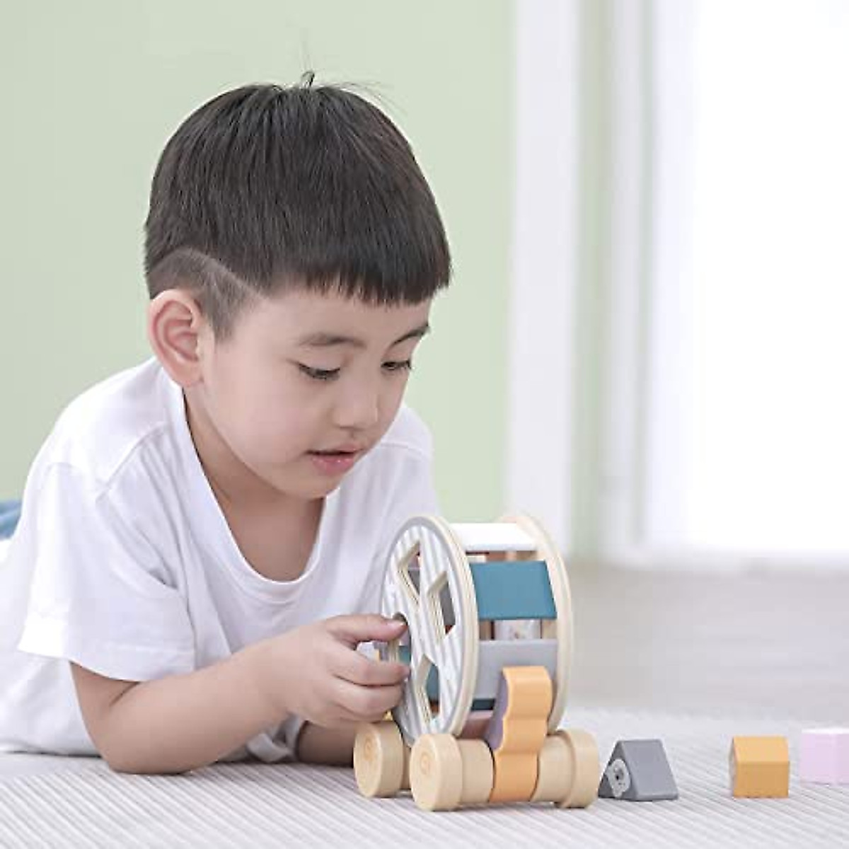 The Original Toy Company PolarB Viga Wood Toy - Pull Along Hedgehog with Sorting Wheel