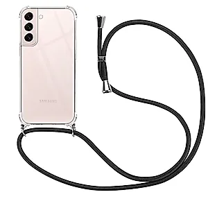Vauki Crossbody Case for Samsung Galaxy S22 5G Clear Silicone Phone Case for Samsung S22 5G 6.06" with Lanyard Neck Cord Strap, Soft TPU Shockproof Protective Transparent Cover Case - Black Necklace