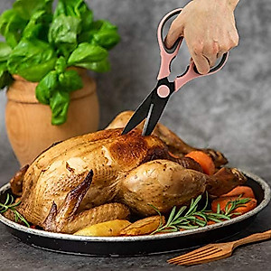 Country Kitchen Set of 2 Kitchen Scissors-Stainless Steel Kitchen Shears, Cooking Scissors for Cutting Meat, Chicken, Herbs and Produce with Blade Cover and Soft Grip Handles - Pink