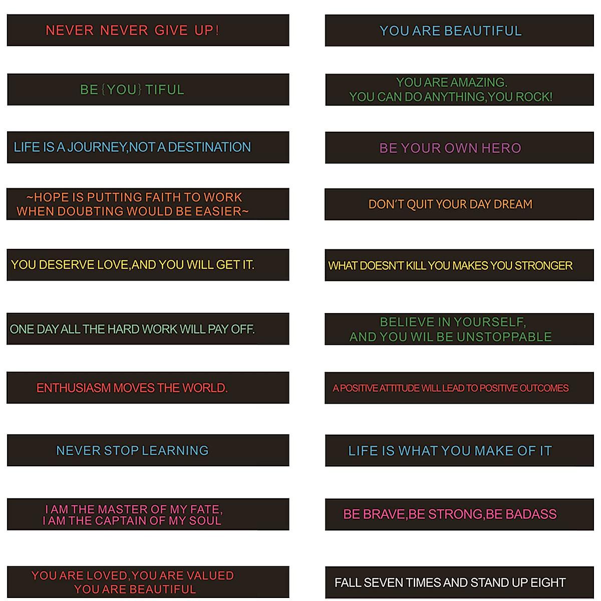 YOOHUA 60CS Inspirational Rubber Bracelet Motivational Quote Silicone Bracelets 20 Styles Black Stretch Wristbands for Men Women Teens