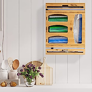 6-in-1 Slim Profile Bamboo Ziplock Bag Organizer for Drawer - Foil and Plastic Wrap Organizer | Baggie & Storage Bag Kitchen Organizer for Gallon, Quart, Sandwich, Snack