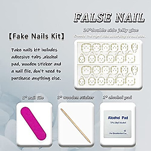 White French Tip Press on Nails Medium Coffin Fake Nails Artificial False Nails with Rhinestones Designs Full Cover Stick on Acrylic Nails Glossy Glue on Nails for Women
