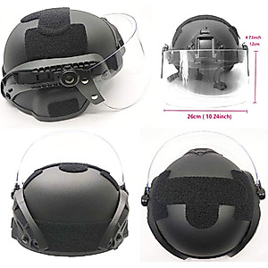 Hunting Explorer Airsoft MICH 2000 ACH Tactical Helmet with Clear Visor NVG Mount and Side Rail, Black, 11.81 x 11.34 x 7.09inch