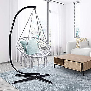 Giantex Hanging Hammock Chair, Macrame Hanging Chair 330 Pounds Capacity, Cotton Rope Handwoven Tassels Porch Swing Chair for Bedroom, Living Room, Yard, Garden, Balcony, Indoor/Outdoor(Grey)