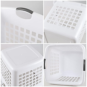 Saedy 4 Pack Large Plastic Laundry Baskets, White Clothes Hamper for Laundry