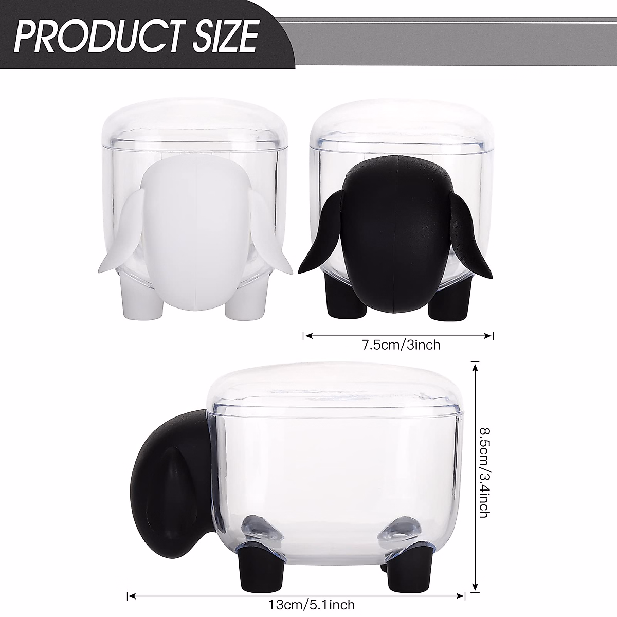 OTOSTAR 2 Pack Qtip Holder Dispenser Set with Lids Clear Plastic Apothecary Jars Vanity Makeup Organizer Storage Containers Storage Bathroom Organizer Set for Cotton Swab Ball Pads Floss (Sheep)