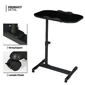 MoNiBloom Rolling Mobile Standing Desk 360° Rotatable Panel Adjustable Height 59''-89'' Portable Overbed Laptop Sofa Table Cart with Wheels for Offices Home Medical, Black