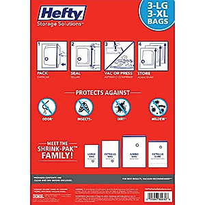 Hefty Shrink-Pak - 3 Large, 3 XL Vacuum Storage Bags for Storage for Clothes, Pillows, Towels, or Blankets - Space Saver Vacuum Sealer Bags Ideal Under Bed Storage Solutions