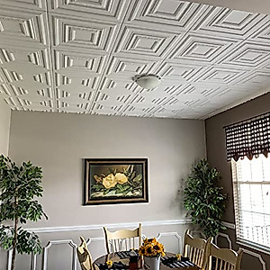 A La Maison Ceilings R31 Chestnut Grove Foam Glue-up Ceiling Tile (128 sq. ft./Case), Pack of 48, Plain White