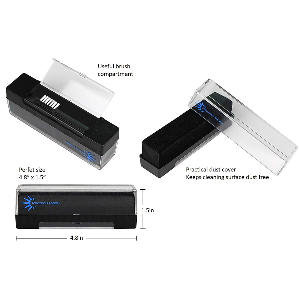 Record-Happy Record Cleaning Velvet Brush - with Anti Static Solution Fluid and Stylus Cleaner Extend Life, Improve Fidelity and Keep your Prized Vinyl Collection LPs like New !