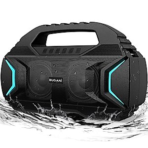 BUGANI Bluetooth Speakers, Party Plus Wireless Portable Speaker with 60W Big Power Dual Pairing True Wireless Stereo Sound, 30H Playtime, Support TF/AUX/USB, Suitable for Party, Outdoor Speaker