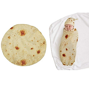 Highpot Burrito Baby Blanket Hat Set, Novelty Flour Tortilla Newborn Receiving Sleeping Blanket Swaddle Wrap Hat for Girls Boys (A)