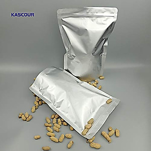 50 PCS（8x12 inch）Stand Up Mylar Aluminum Foil Bags, Silver Resealable Smell Proof Bags with Label sticker，Family Daily life for Food long-term Storage Coffee,Tea,Cereal