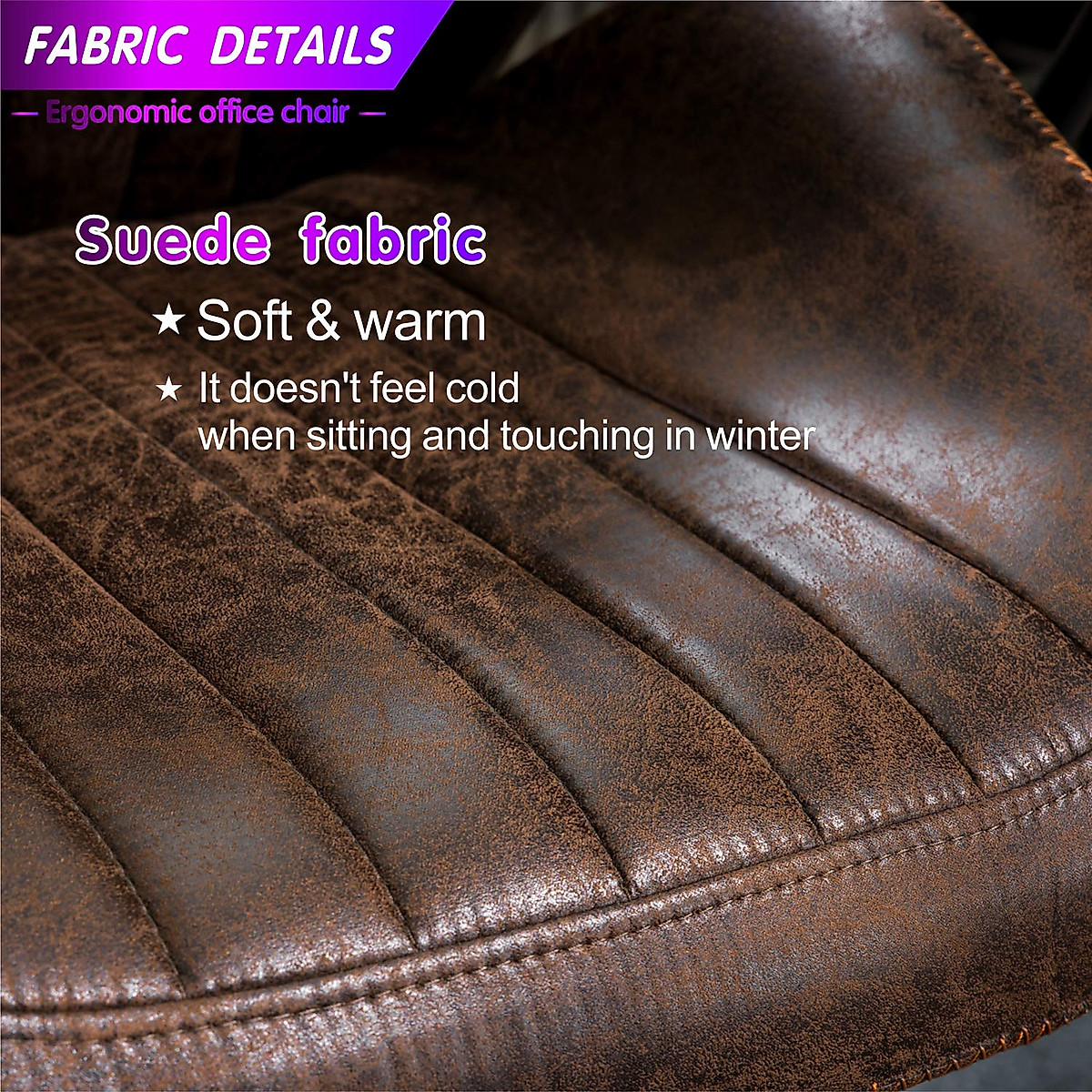 ovios Ergonomic Office Chair,Modern Computer Desk Chair,high Back Suede Fabric Desk Chair with Lumbar Support for Executive or Home Office (Dark Coffee)