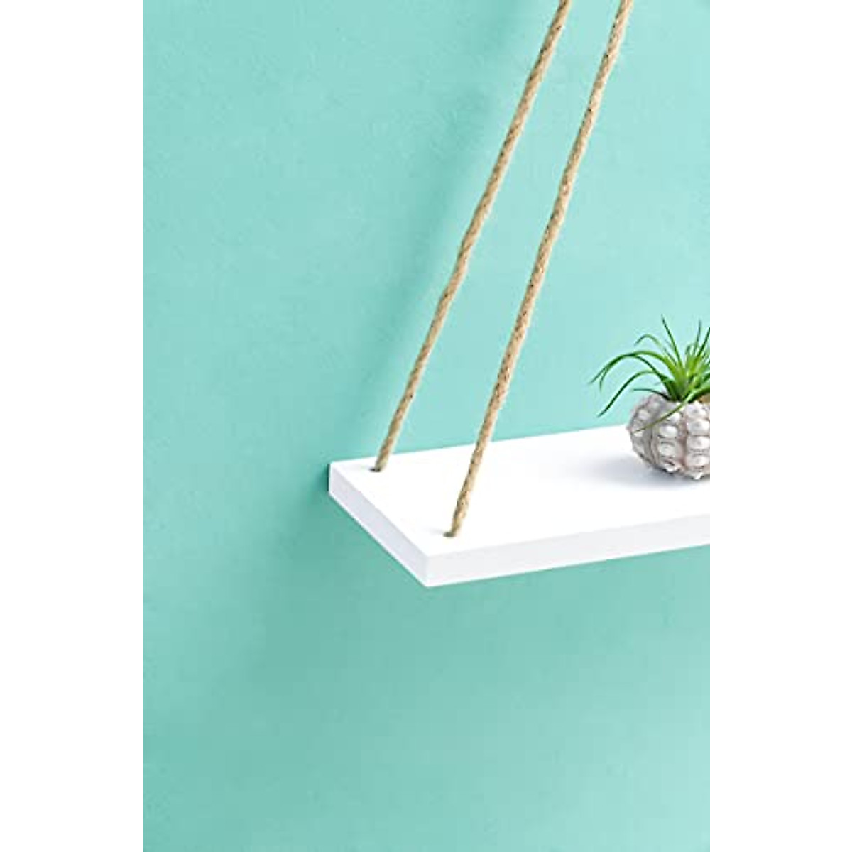 Mkono Wood Hanging Shelves for Wall Boho Decor Swing Rope Rustic Floating Shelf, Set of 3 Wall Display Shelving Home Organizer Rack for Living Room Bedroom Bathroom Kitchen,White