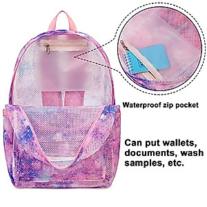 CAMTOP Mesh Backpack for Kids Girls Semi-Transparent See Through Sturdy School Bookbag Casual Daypack for Beach Swim Work Gym (Tie Dye Pink)