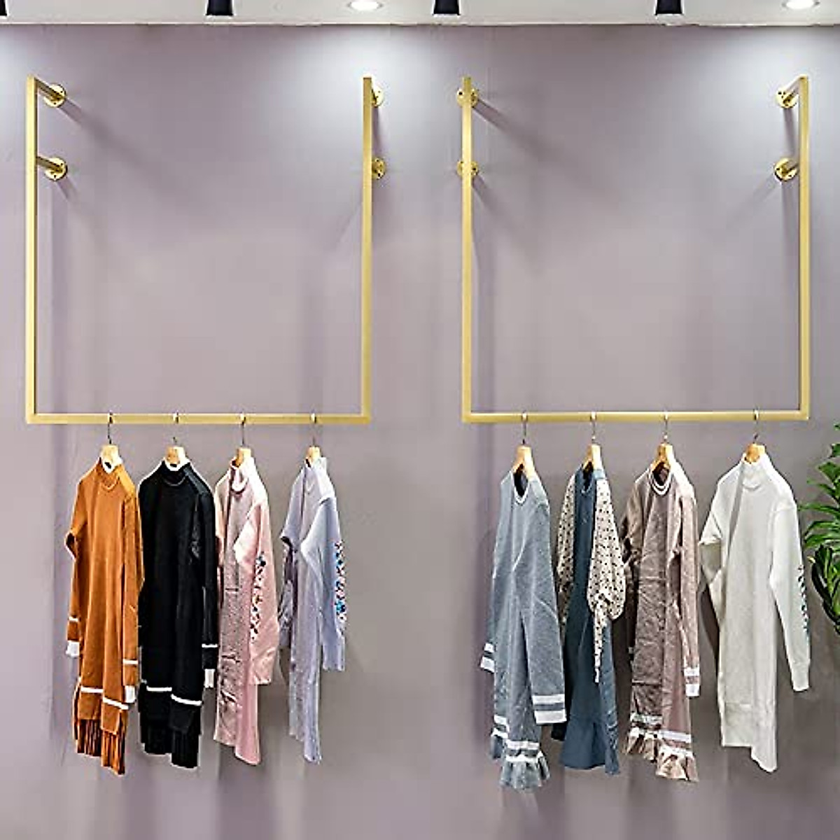 Wall-Mounted Garment Rack ,Modern Simple Clothing Store Heavy Metal Display Stand Garment Bar,Clothes Rail,Bathroom Hanging Towel Rack,Multi-purpose Hanging Rod for Closet Storage (Gold-F-Shaped,39.37"L)