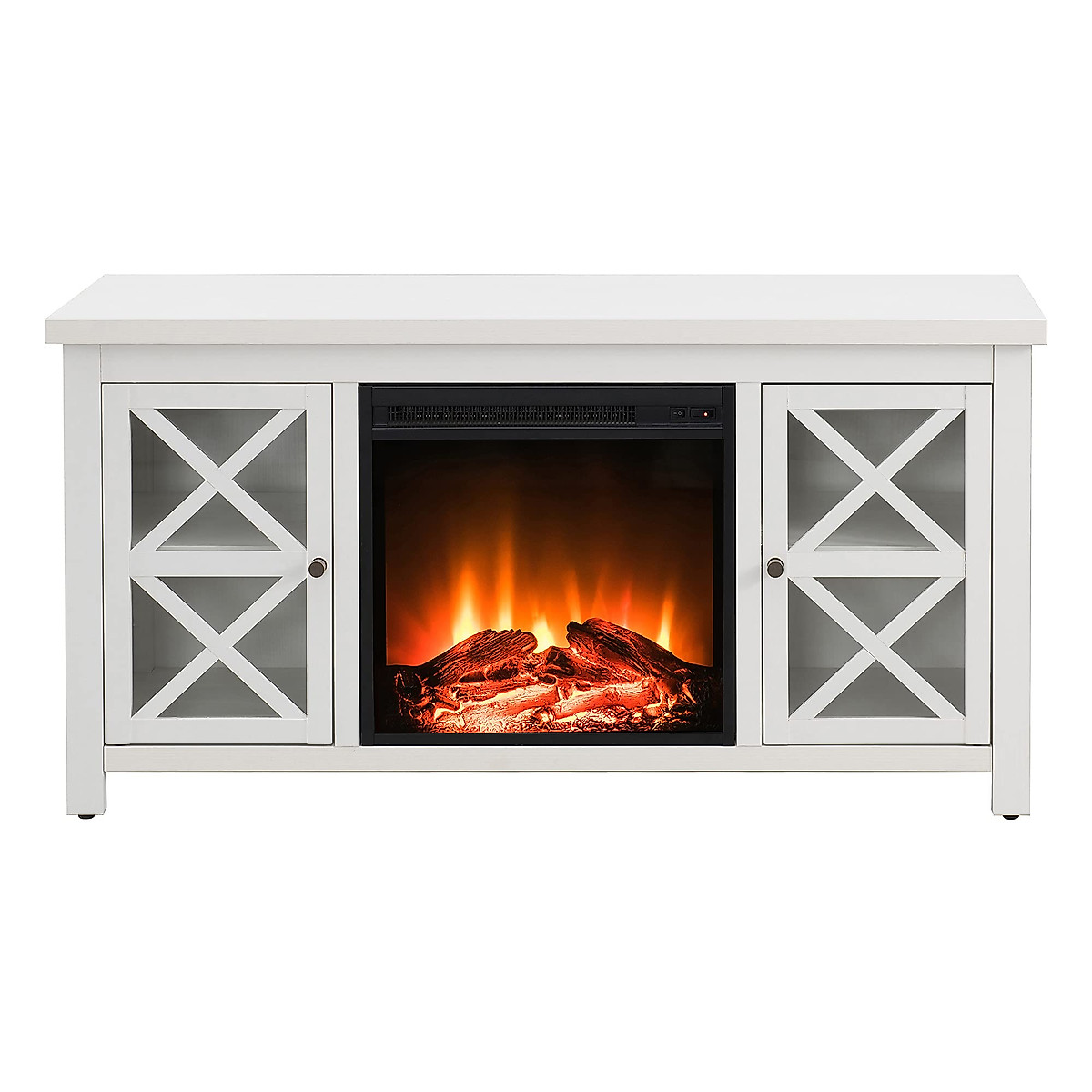 Henn&Hart Rectangular TV Stand with Log Fireplace for TV's up to 55" in White, Electric Fireplace TV Stands for the Living Room
