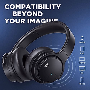 PurelySound E7 Active Noise Cancelling, Wireless Over Ear Bluetooth Headphones, 20H Playtime, Rich Deep Bass, Comfortable Memory Foam Ear Cups for Travel, Home Office -Matte Black