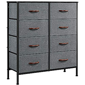 Topeakmart 8 Drawers Organizer - Furniture Tall Storage Tower Unit for Hallway, Living Room, Nursery - Sturdy Metal Frame, Easy Pull Handle Fabric Bins, Dark Gray