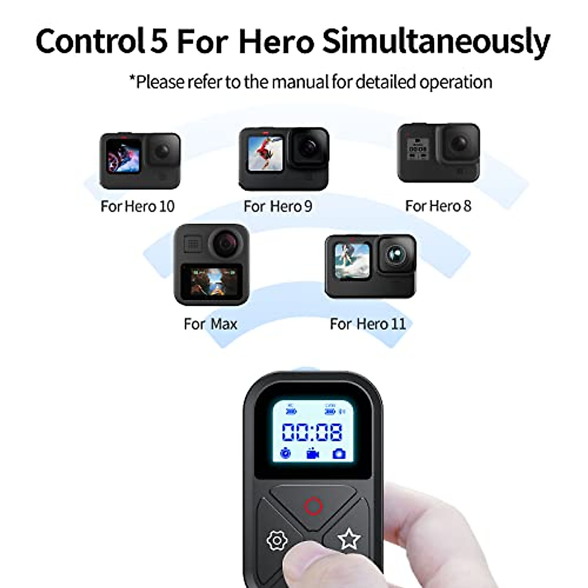 Smart Wireless Remote Control for GoPro - Camera Controller for GoPro Hero 11 Hero 10 Hero 9 Hero 8 MAX LED Display Magnet Charger Port Wrist Strap for Go Pro Accessories