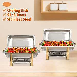 DOONARCES 9L/8 Quart Stainless Steel Chafing Dish Buffet Tray Chafer Food Warmer Catering Pans Container with Warmer Stove,Lid, Folding Frame