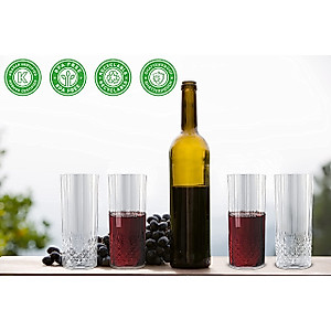 PARTY BARGAINS 8 Crystal-Like Highball Glasses (14oz) - Disposable Shatterproof Elegant Design Glass Sets for Drinking, For Pool Parties, Outdoors Receptions, Weddings