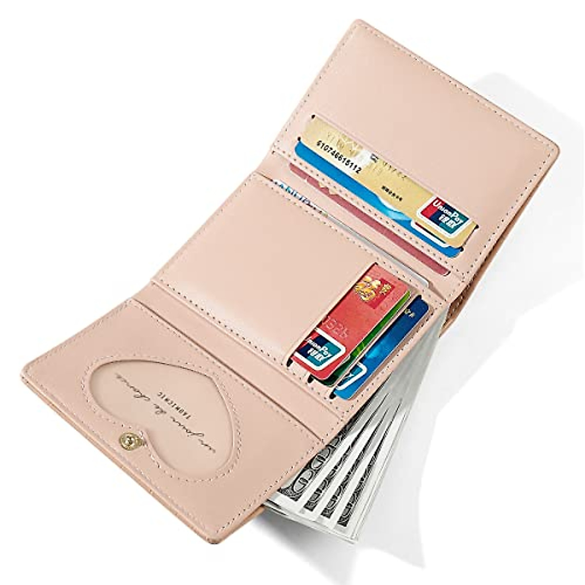 Belsmi Women Small Slim Minimalist Leather Bifold Trifold Wallets (Style D - Beige)