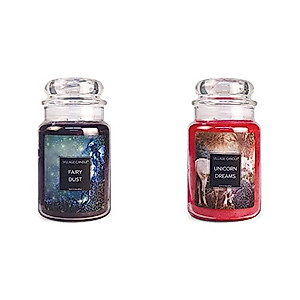 Village Candle Fairy Dust Large Glass Apothecary Jar Scented Candle, 21.25 oz, Purple & Unicorn Dreams Large Glass Apothecary Jar Scented Candle, 21.25 oz, Pink