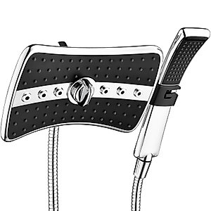 BRIGHT SHOWERS Dual Shower Head Combo Set, Handheld Showerhead Rainfall Shower Head Combo with Black Face, 60 Inch Long Stainless Steel Shower Hose, Chrome