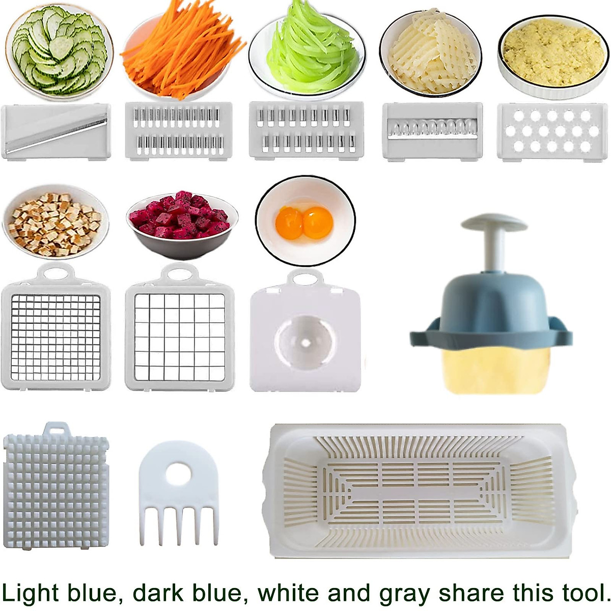 Vegetable Chopper Multifunctional Veggie Chopper,Blue Kitchen Vegetable Slicer Dicer Cutter,Potato Onion Food Chopper with Vegetable Peeler,Hand Guard and Container