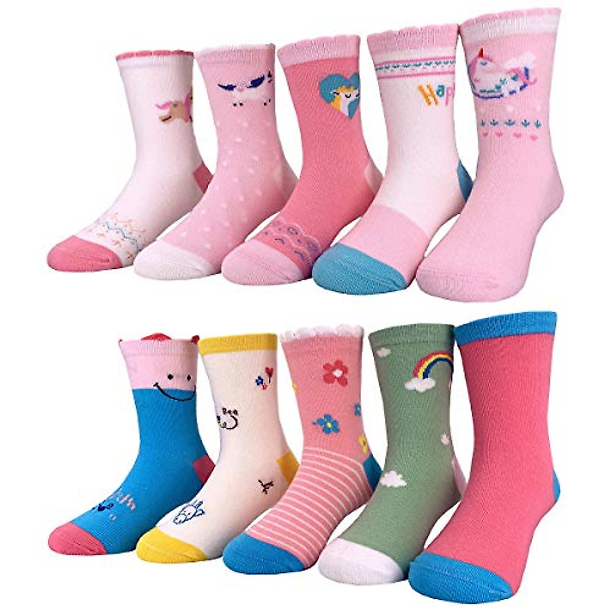 Nuziku Toddler Little Girls Cotton Crew Socks 10 Pairs (US, Age, 5 Years, 7 Years, Colorful)