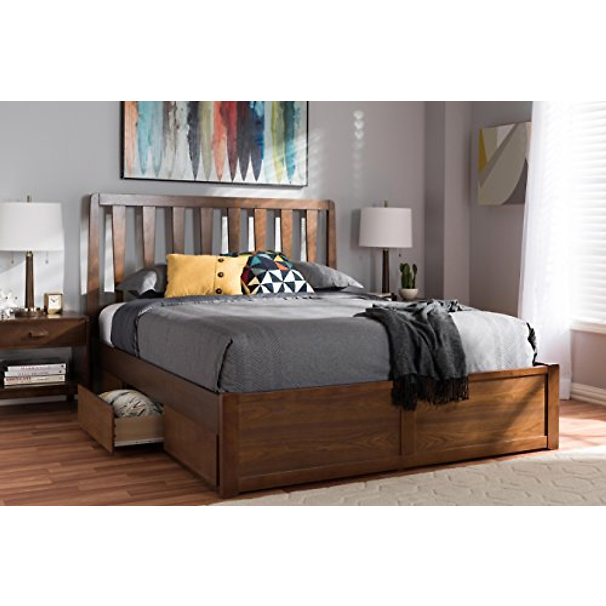 Baxton Studio Garonne Storage Platform Bed, Queen, Walnut Brown