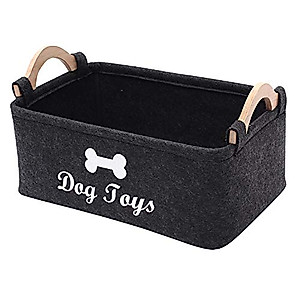 Xbopetda Fiber Soft Felt Dog Storage Basket Bin Organizer - with Wooden Handle - Pet Supplies Storage Basket/Bin Kids Toy Chest Storage Trunk-Dark Grey