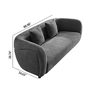 YOPENG 88.98" Boucle Sofa Couch,Mid Century Modern Cream Cloud Upholstered 3 Seater Extra Deep Couches for Living Room,Apartment,Small Space,Includes 2 Pillows,No Assembly Required,White