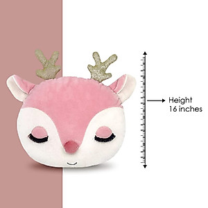 MON AMI Reindeer Accent Decor Plush Pillow, Huggable Deer Shaped Pillow, Plush & Decorative Accessory Cushion for Child’s Bed or Crib, Pink,16"