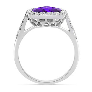 Jewels By Lux 14k White Gold Genuine Purple Birthstone Solitaire Cushion Cut Amethyst And Diamond Wedding Engagement Ring - Size 4.5 (2.99 Cttw.)