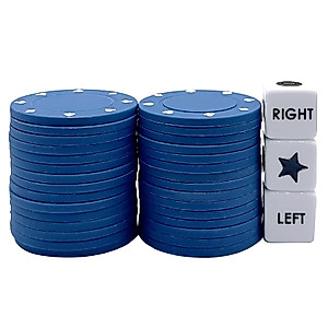 Annietfr Bilywey Left Right Center Dice Game Set with 3 Dices + 30 Yellow Poker Chips + Black Storage Carry Tin (Yellow)