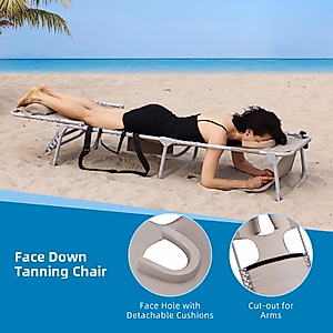 Tanning Chair for Adults with Face Hole- Versatile, Folding Chaise Lounge Chair for Outside Pool, Beach, Sunbathing and Reading on Stomach - Heavy Duty, Foldable Laying Out Chair for Tanning (Beige)